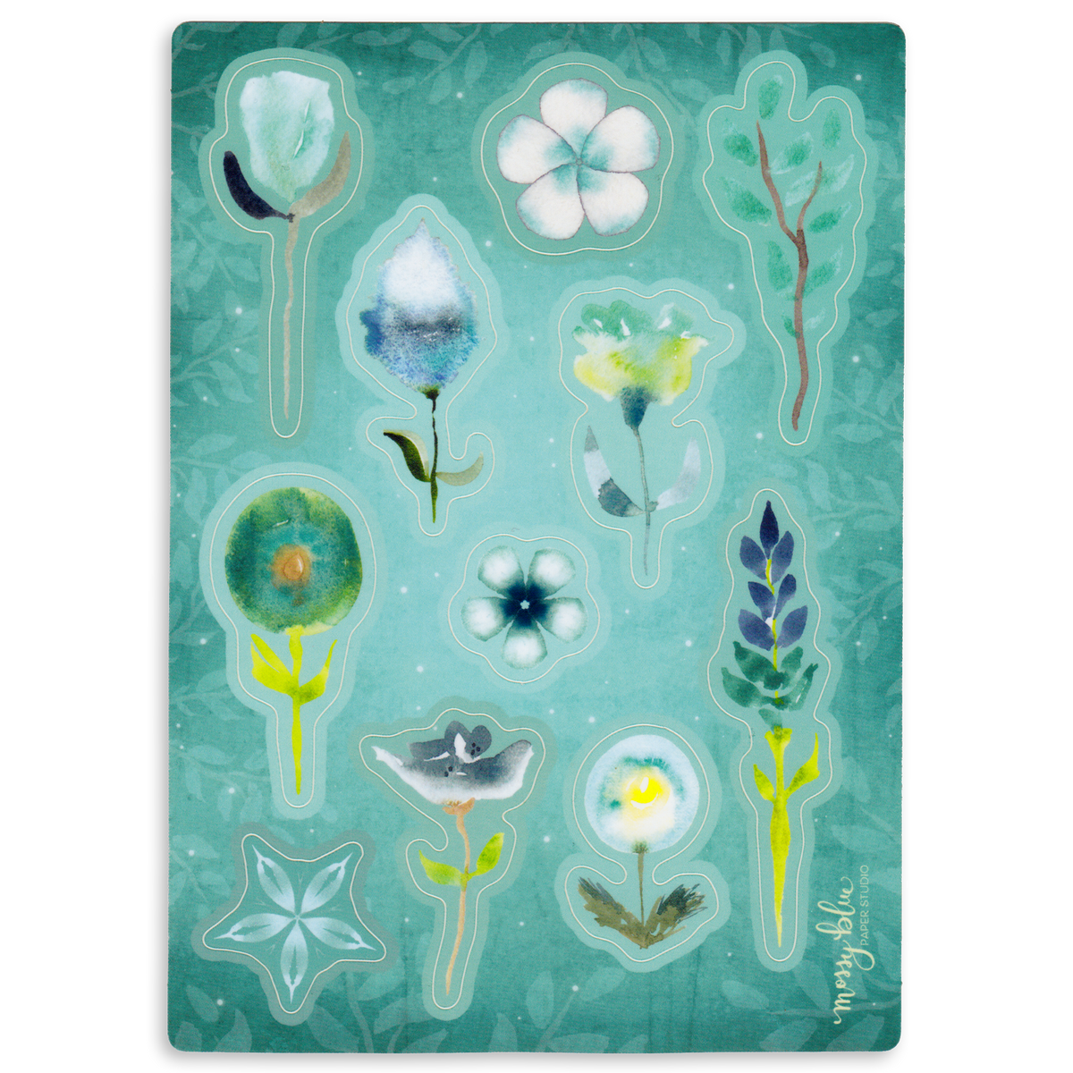 Flowers in Blue Sticker Sheet – Mossy Blue Paper Studio